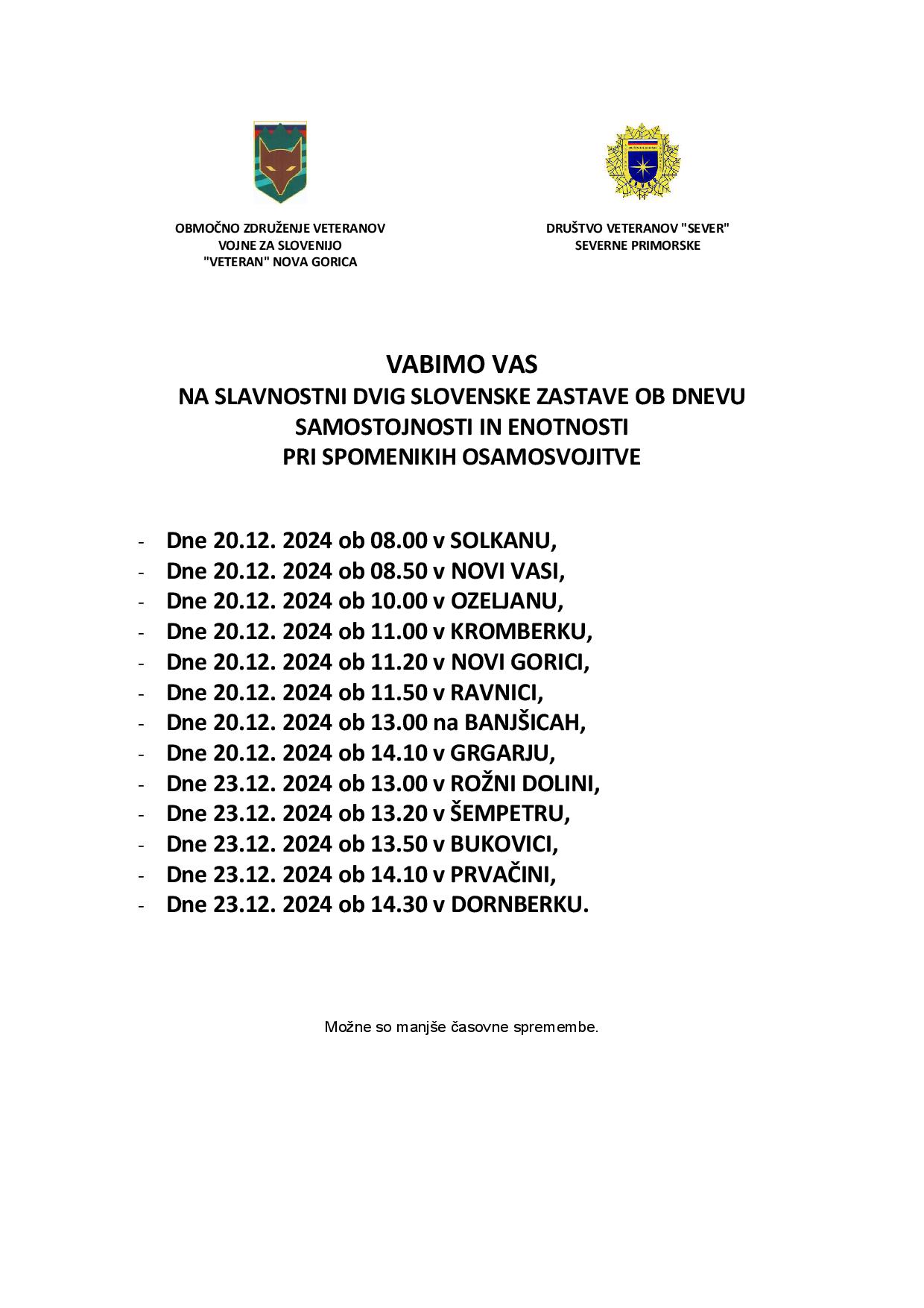 Dan samostojnosti in enotnosti, dvigovanje zastav pri spomenikih ...